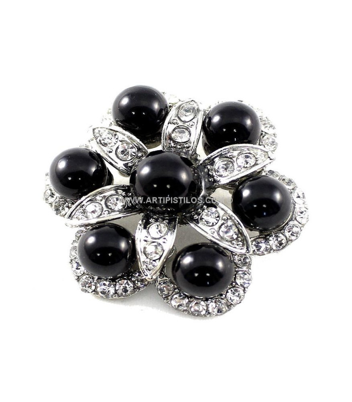 BROOCH FLOWER BLACK PEARLS AND STRASS - Decoratives Broochs - Materials ...